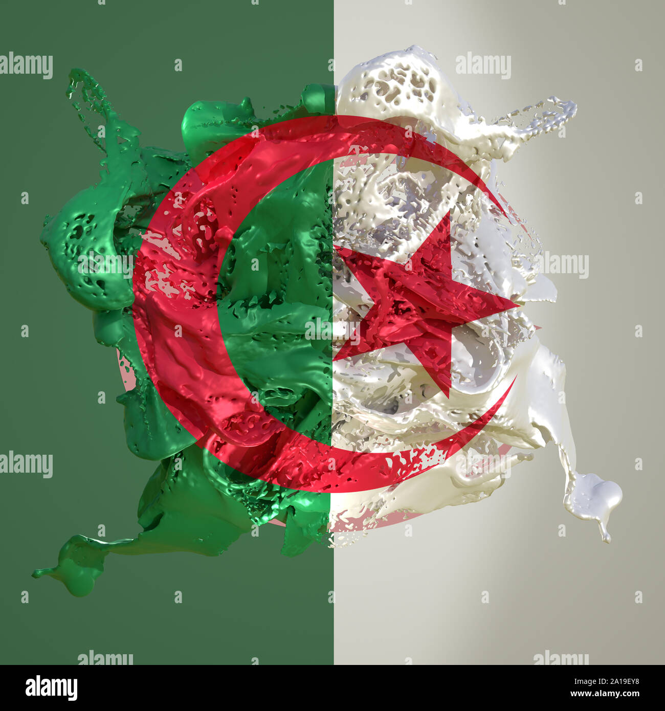 3d rendering of an Algeria country flag in a liquid fluid Stock Photo ...
