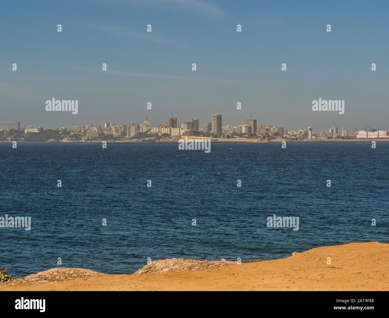 View of Dakar city fron the bank of island Goree. Gorée Island. Dakar ...