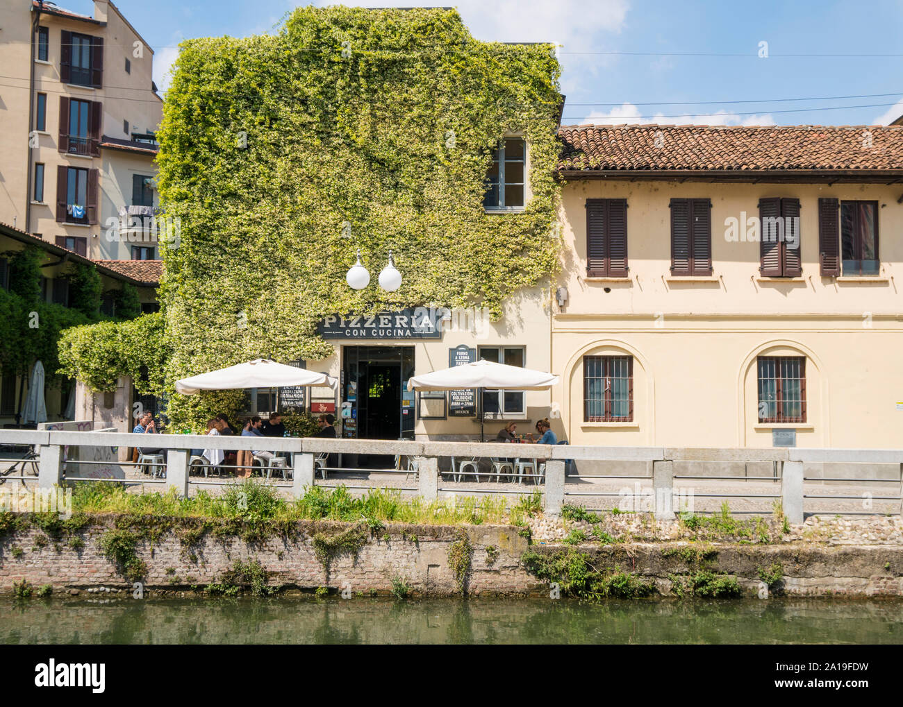Milan, Italy: Italian pizzeria in ancient building, with the facade ...