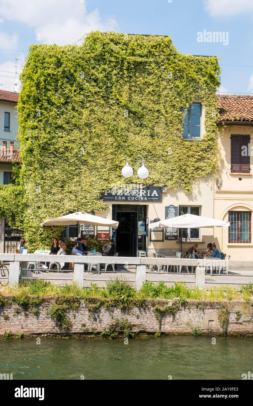Milan, Italy: Italian pizzeria in ancient building, with the facade ...