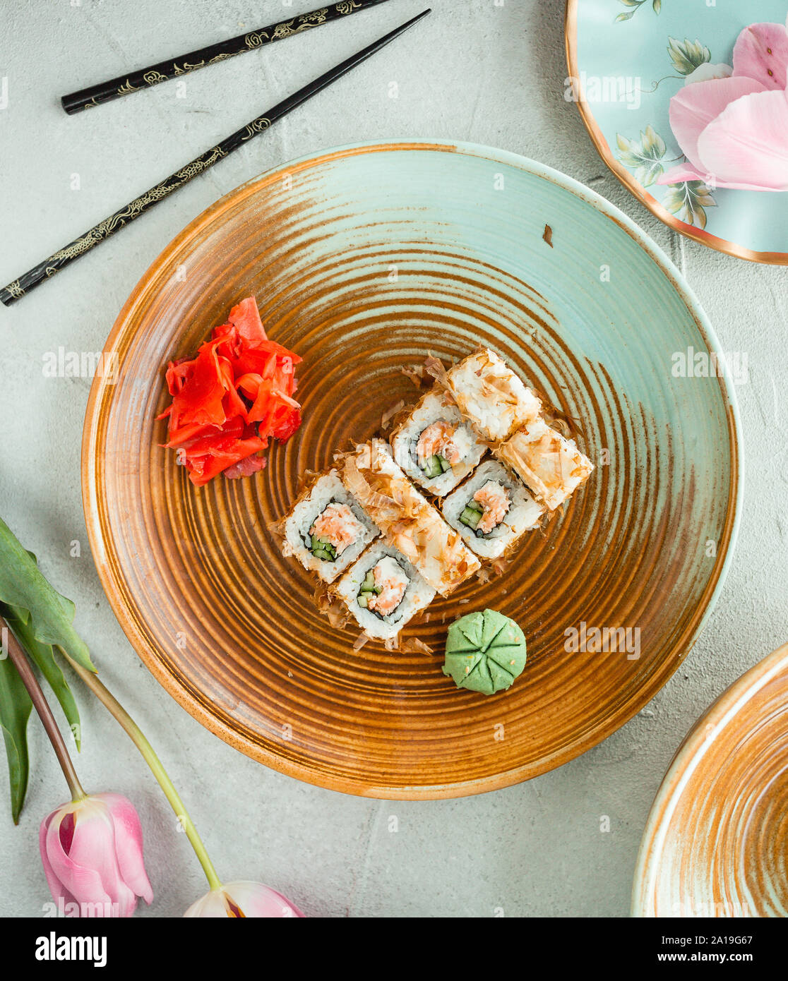 Fried sushi with rice and ginger Stock Photo - Alamy