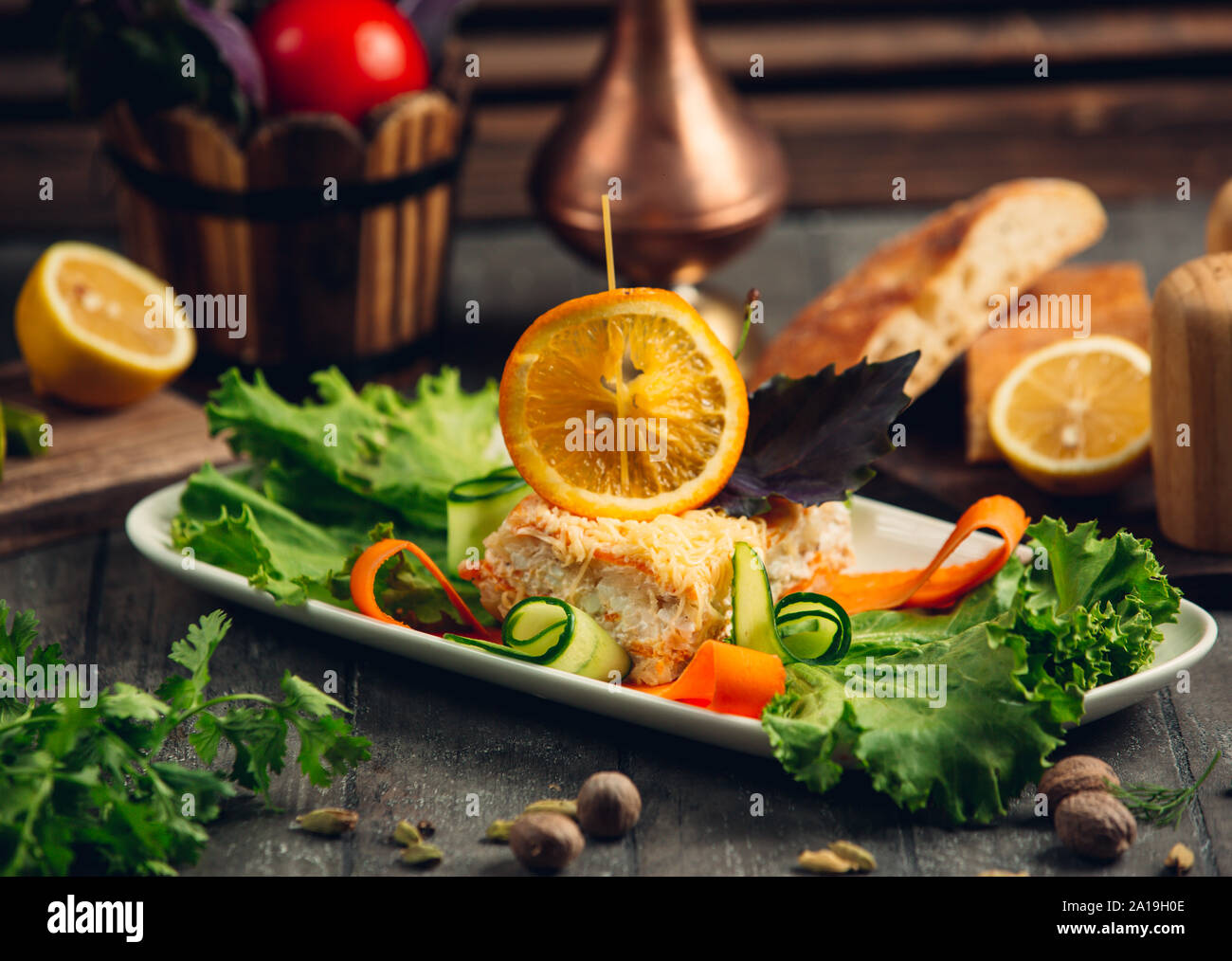 Mimosa salad with vegetables Stock Photo - Alamy