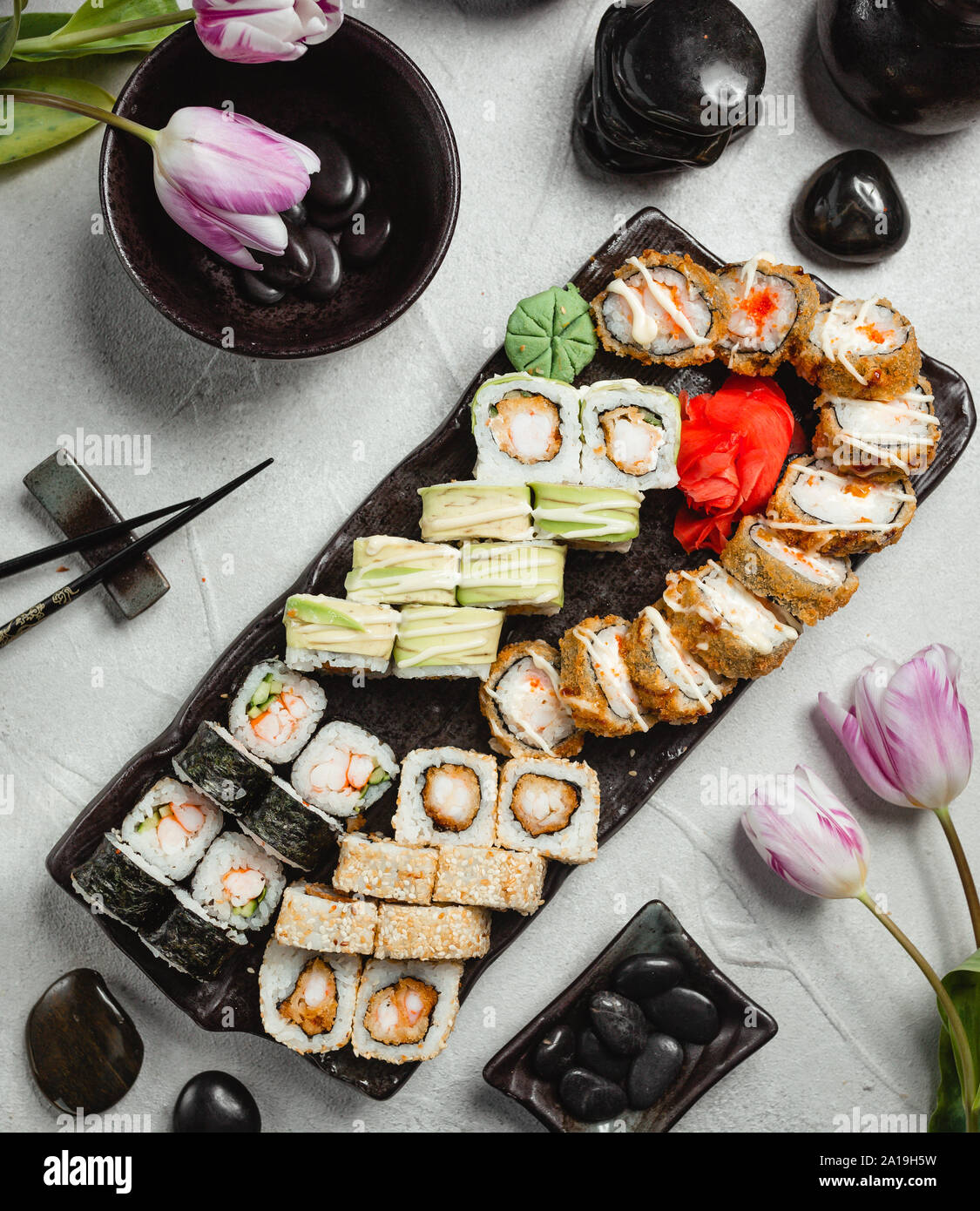 Set of various sushi top view Stock Photo - Alamy