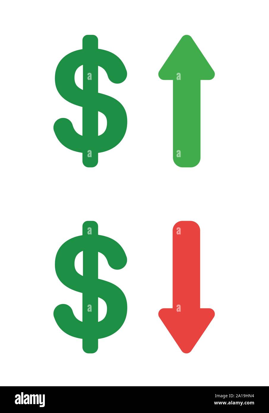 Vector icon set of dollar up and down. Flat color style Stock Vector ...