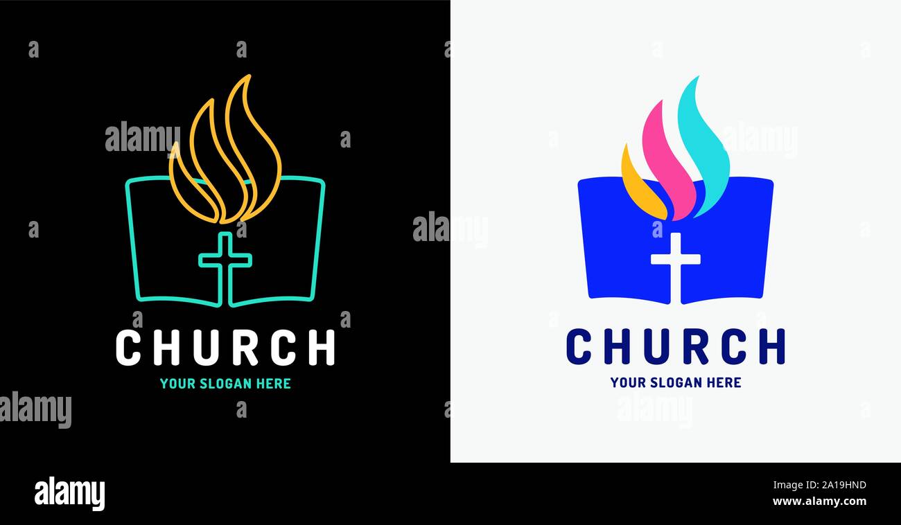 Church vector logo. The open bible and Holy Spirit fire flame Stock ...