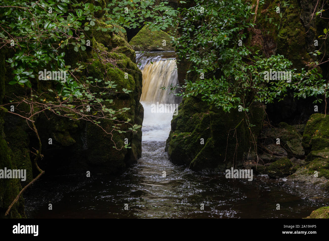 River Devon waterfalls at Rumbling Bridge Perth and Kinross, Scotland ...