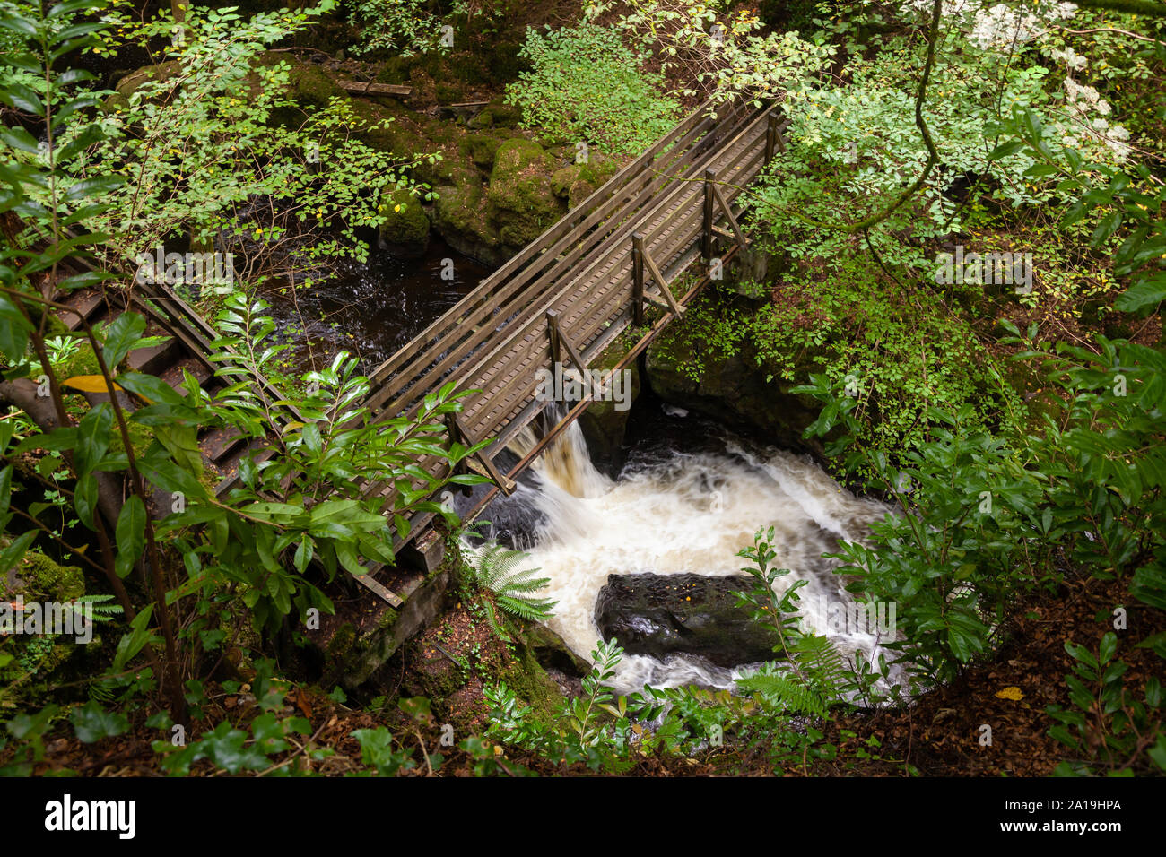 River Devon waterfalls at Rumbling Bridge Perth and Kinross, Scotland ...