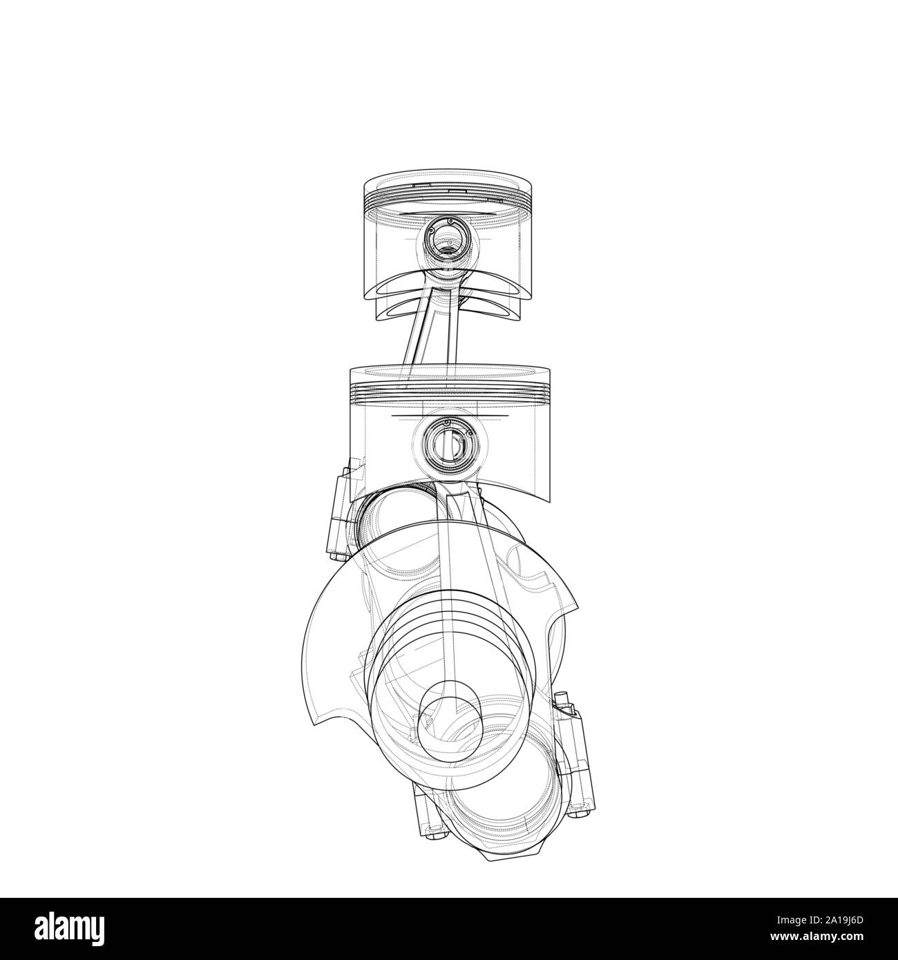 Engine pistons outline. Vector rendering of 3d. Wire-frame style. The ...