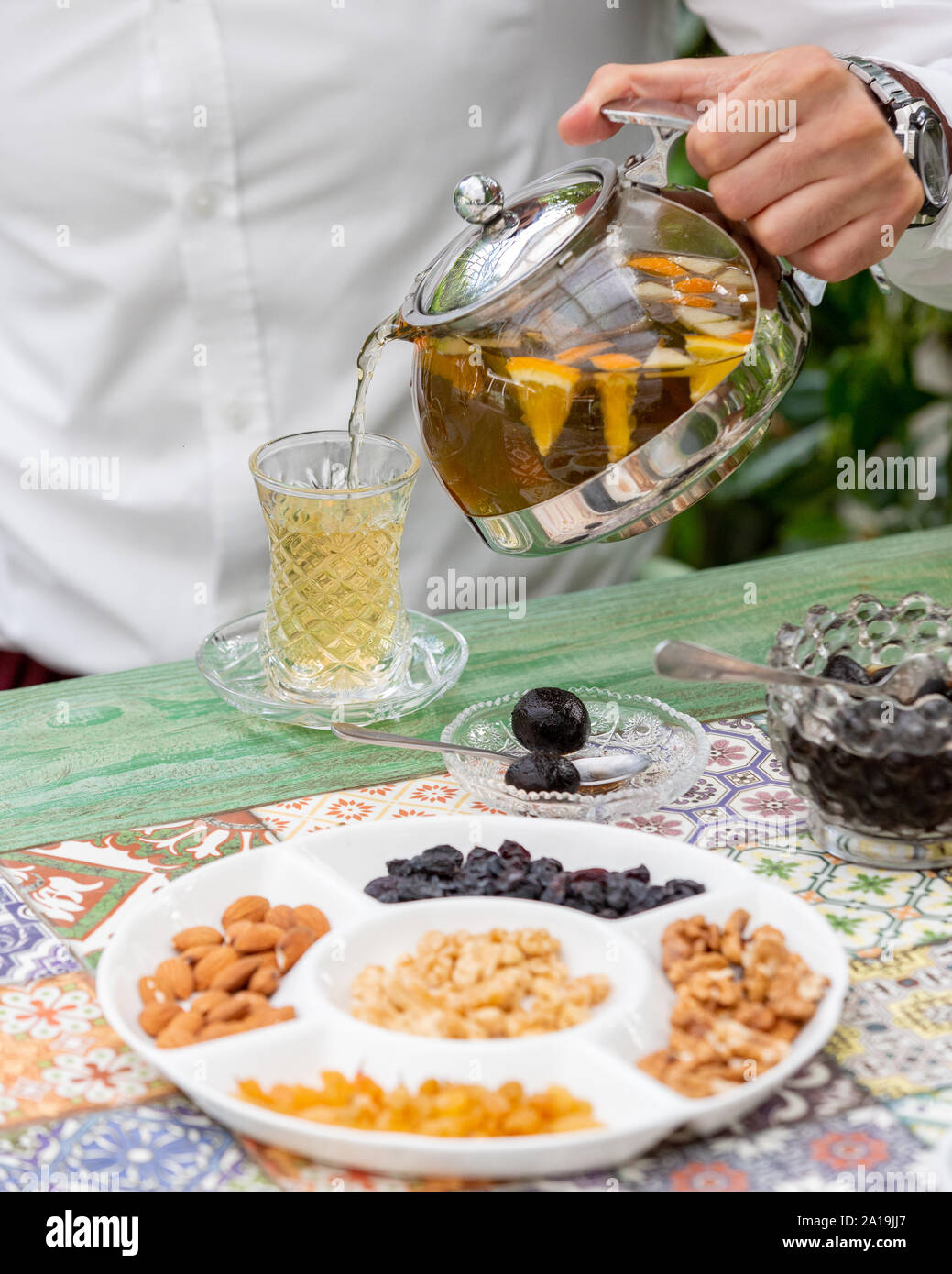 Azeri nut jam fruit tea and varieties of nuts Stock Photo - Alamy