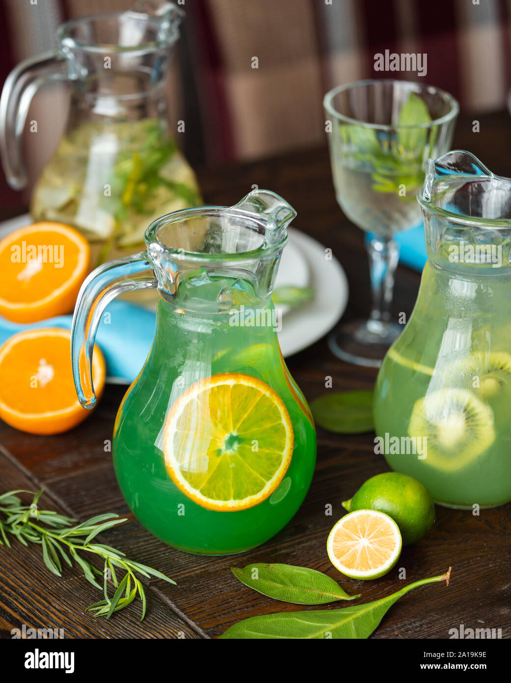 Homemade lemonade with citruces on the table Stock Photo - Alamy