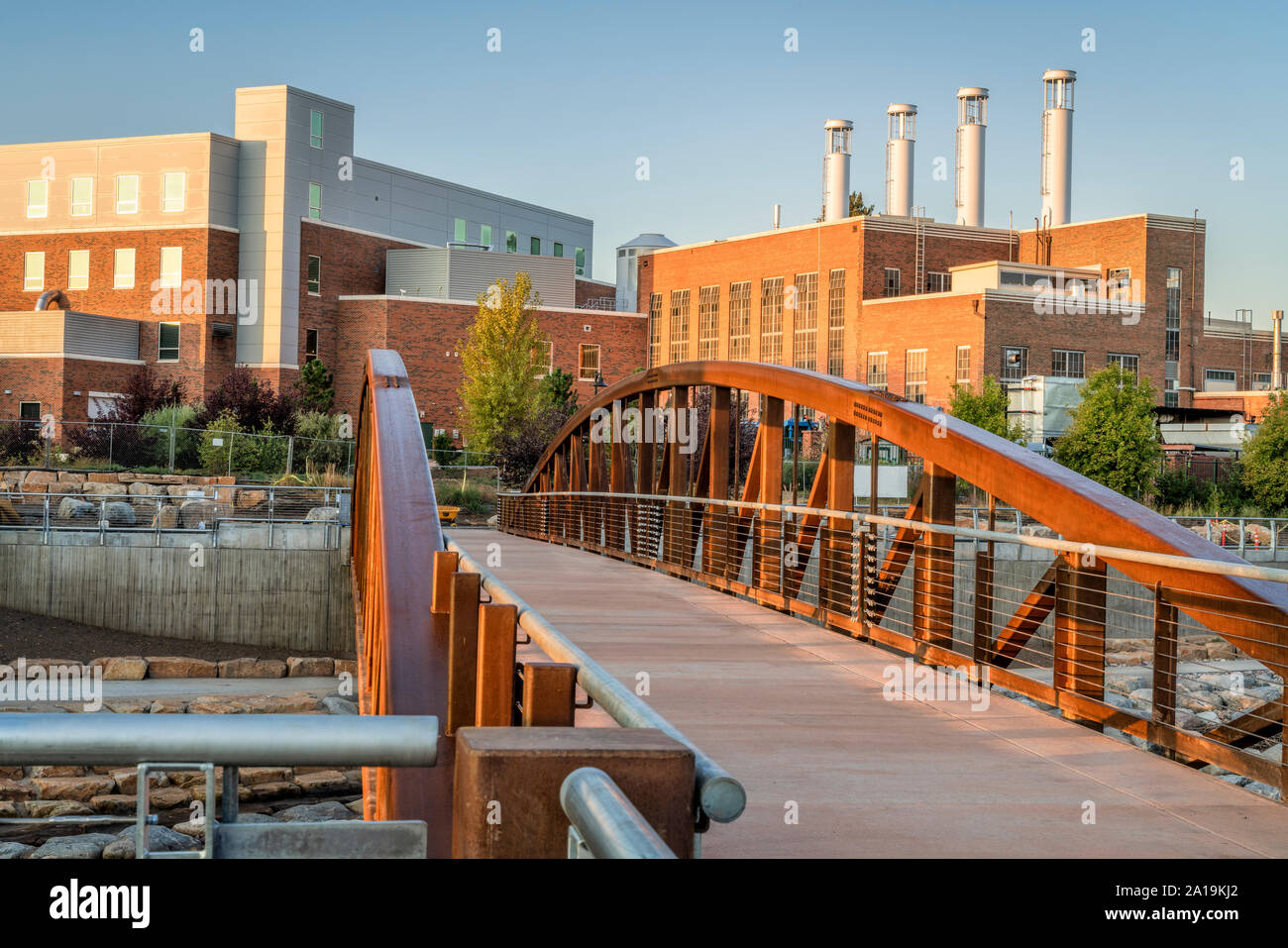 footbridge over Cache la Poudre River at newly constructed whitewater ...