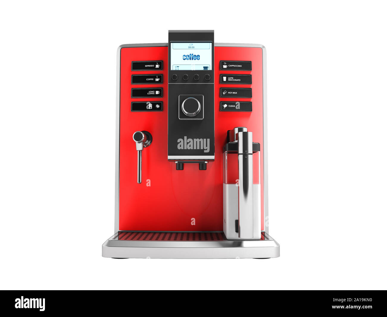 A modern multifunctional coffee machine with milk red front 3d ...