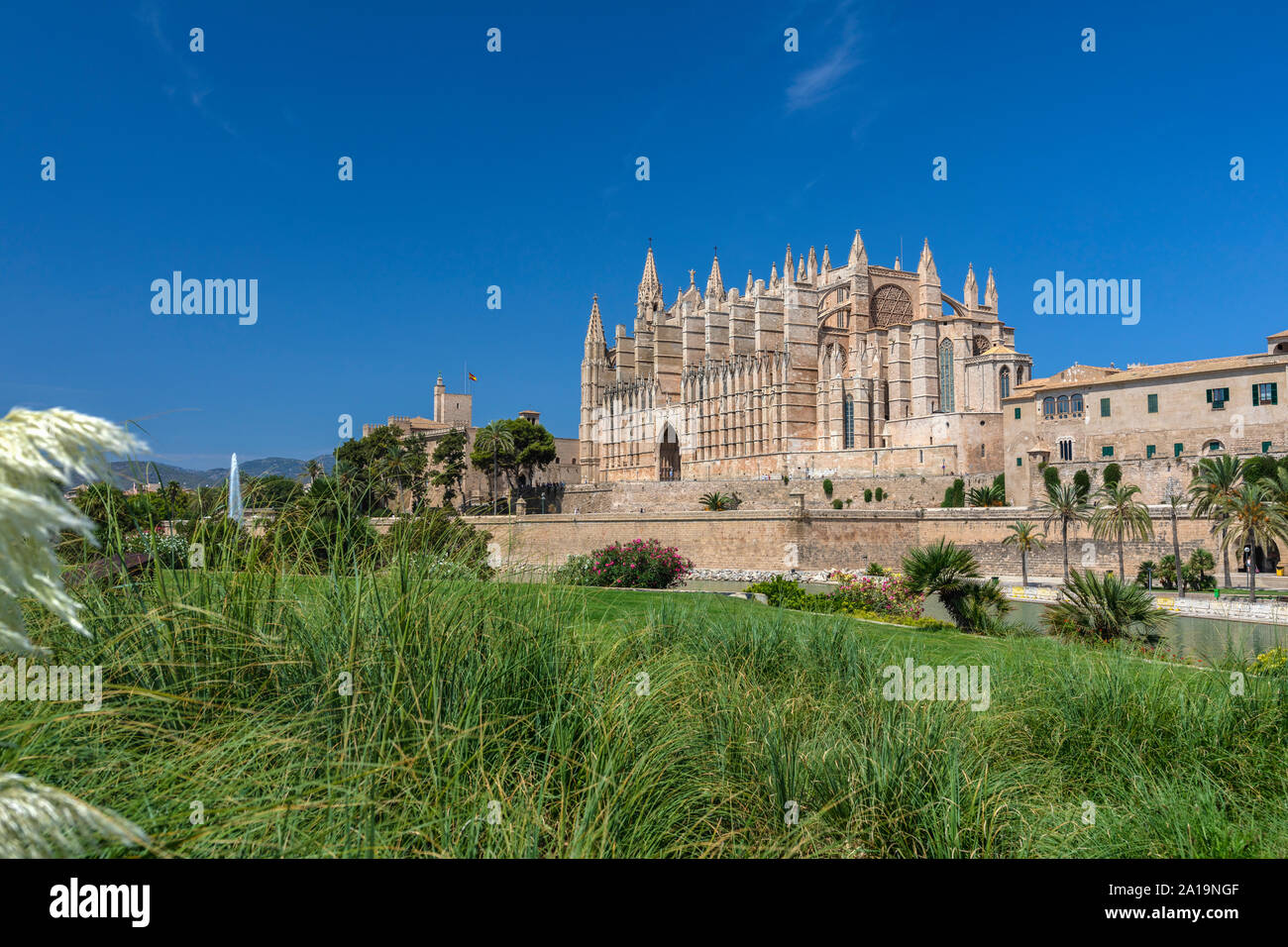 Exteror of Cathedral La Seu famous ancient tourist attraction in Palma ...