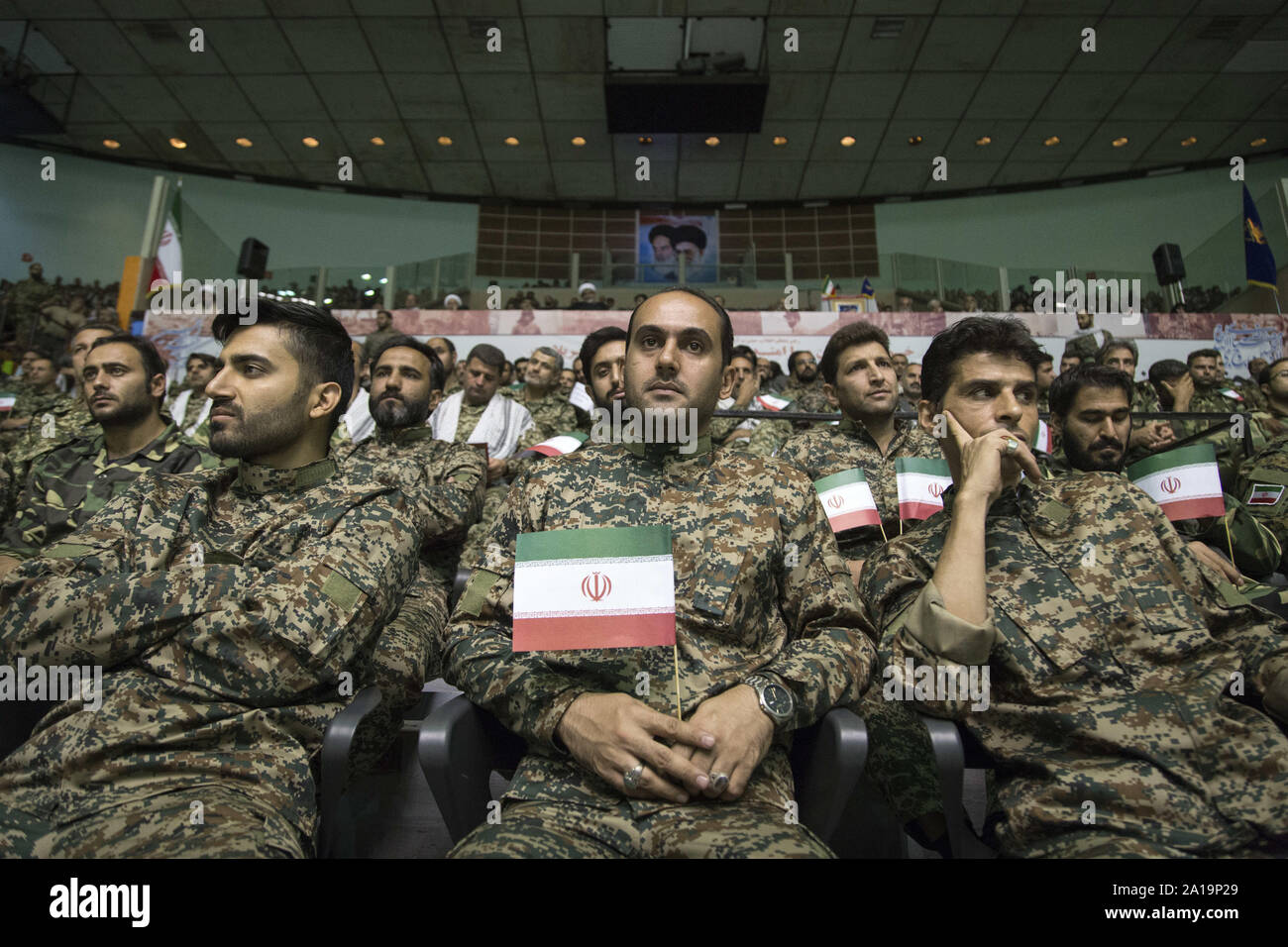 Tehran, Iran. 25th Sep, 2019. The Basij forces gather at the occasion ...