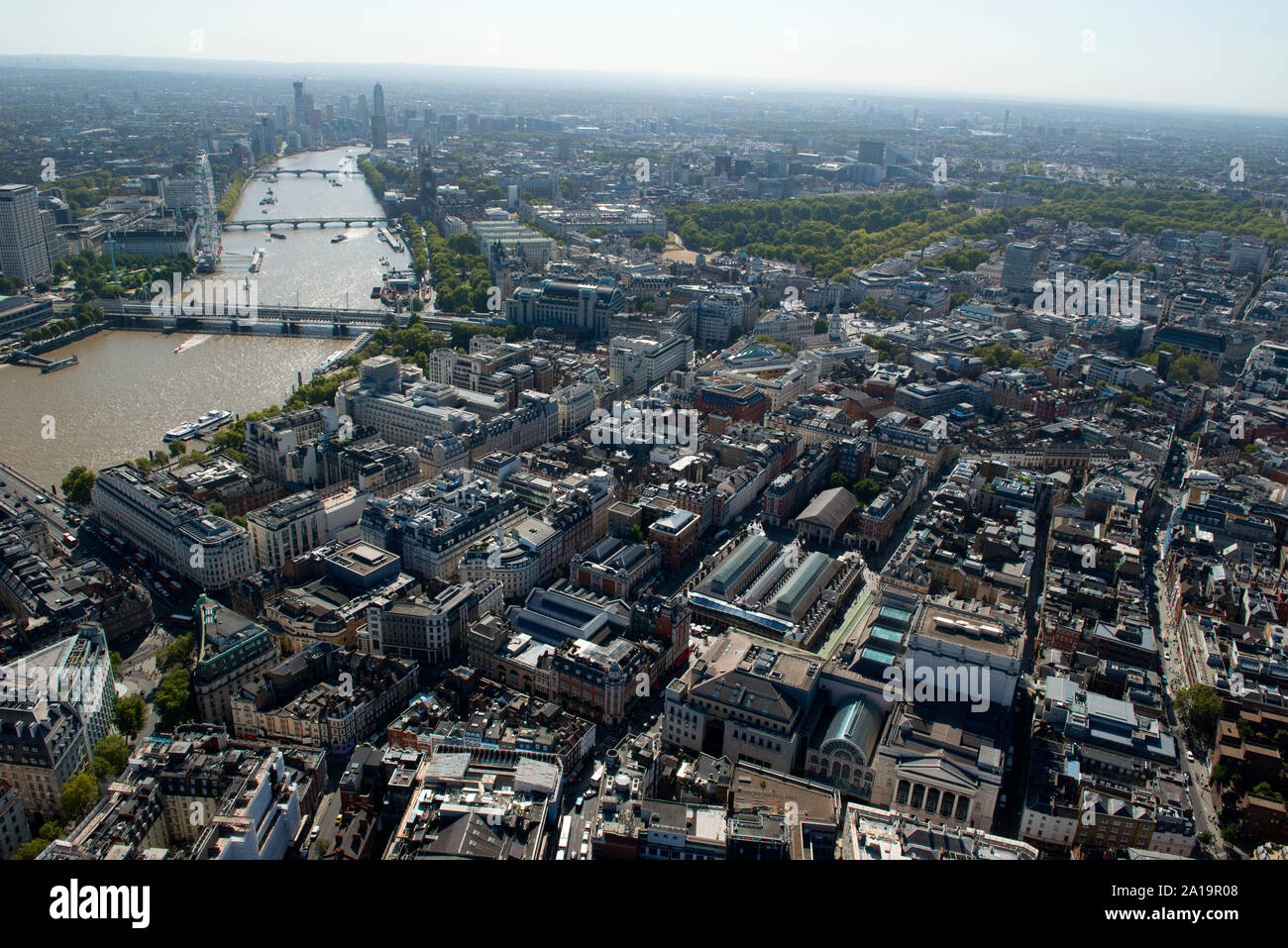 Covent Garden, Theatreland and the Embankment area as seen from the air ...