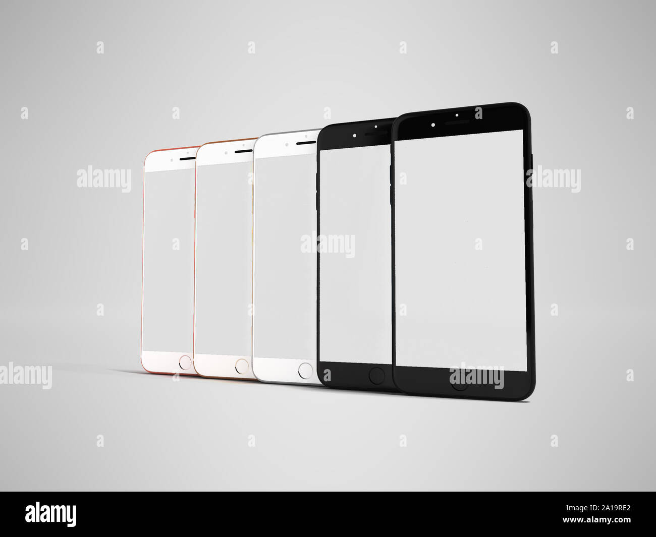 Concept of mobile phones with white screen 3d rendering on gray ...
