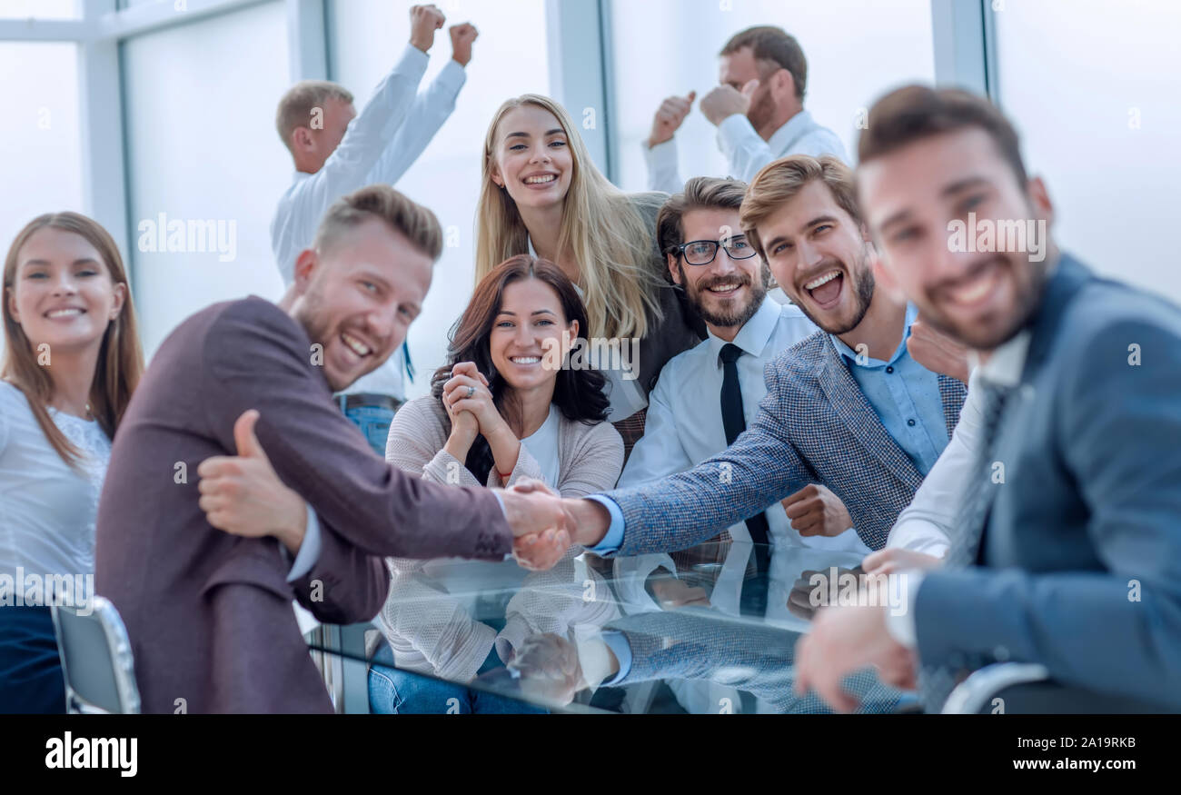 happy business people shaking hands in the conference room Stock Photo ...