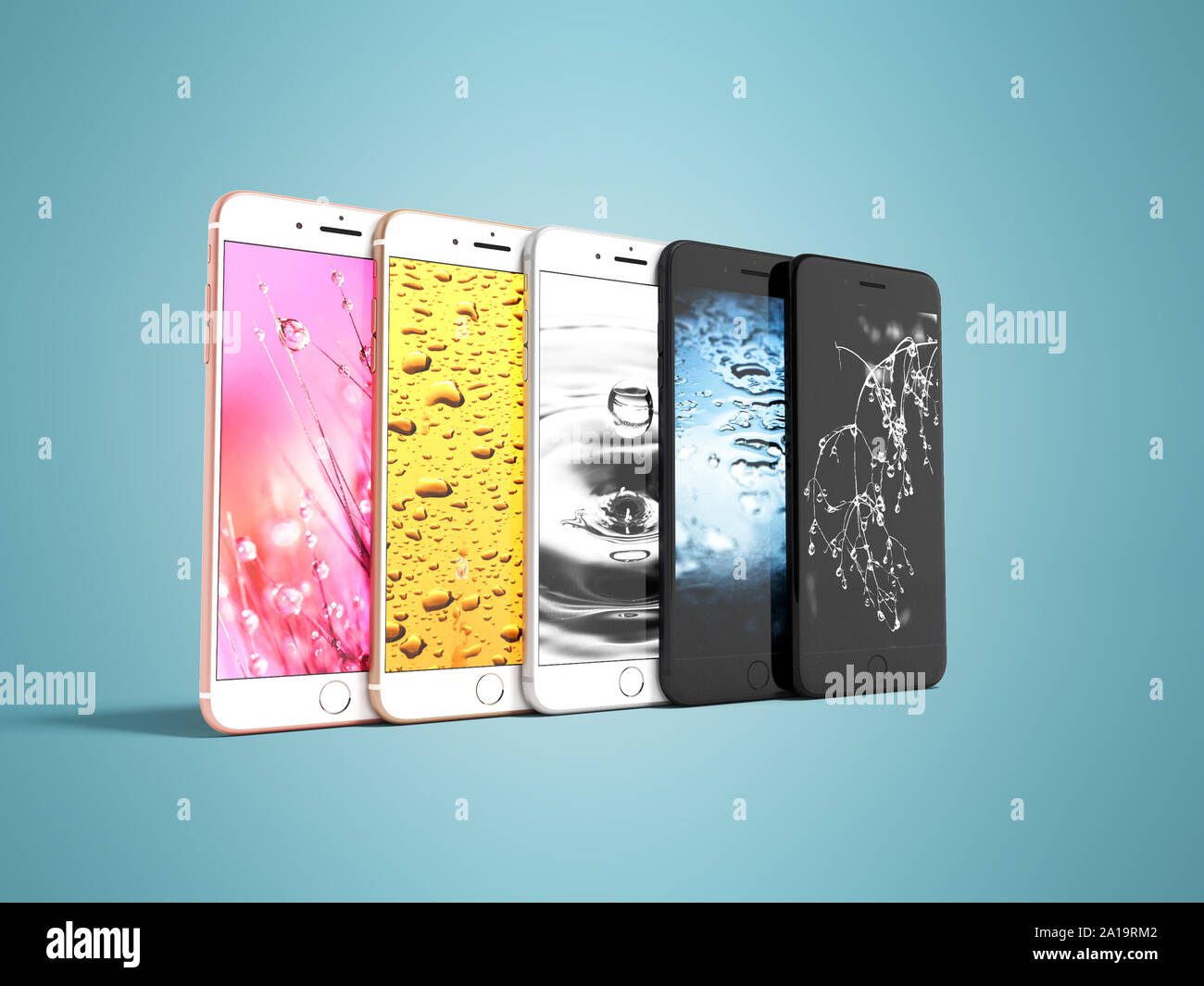 Modern presentation of mobile phones golden gray blue black front 3d ...