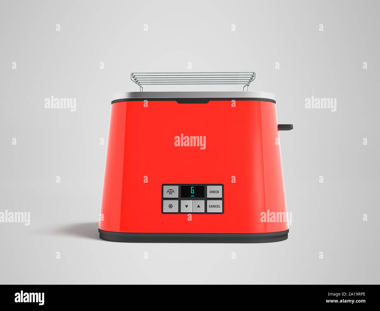 Modern red toaster empty in front 3d render on gray background with ...