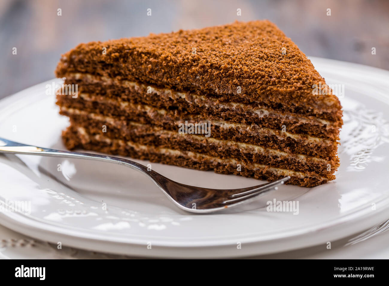 Traditional Russian chocolate and honey layer cake Stock Photo - Alamy