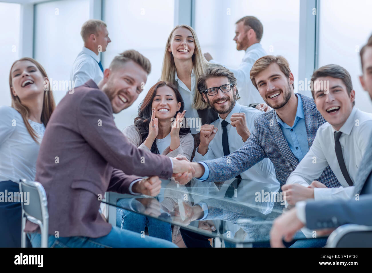 happy business people shaking hands in the conference room Stock Photo ...