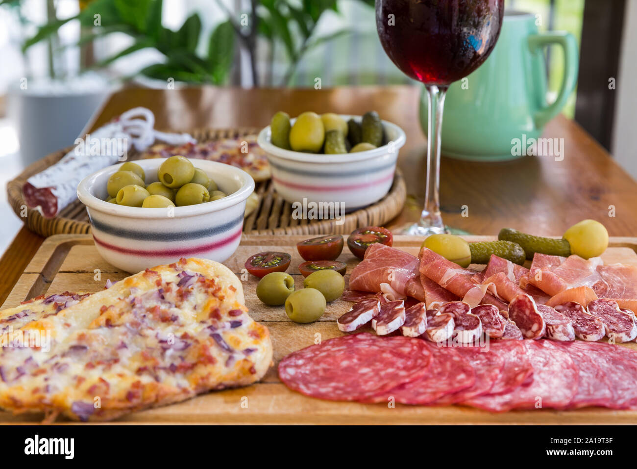 Spanish appetizers table with antipasti snacks and wine Stock Photo - Alamy