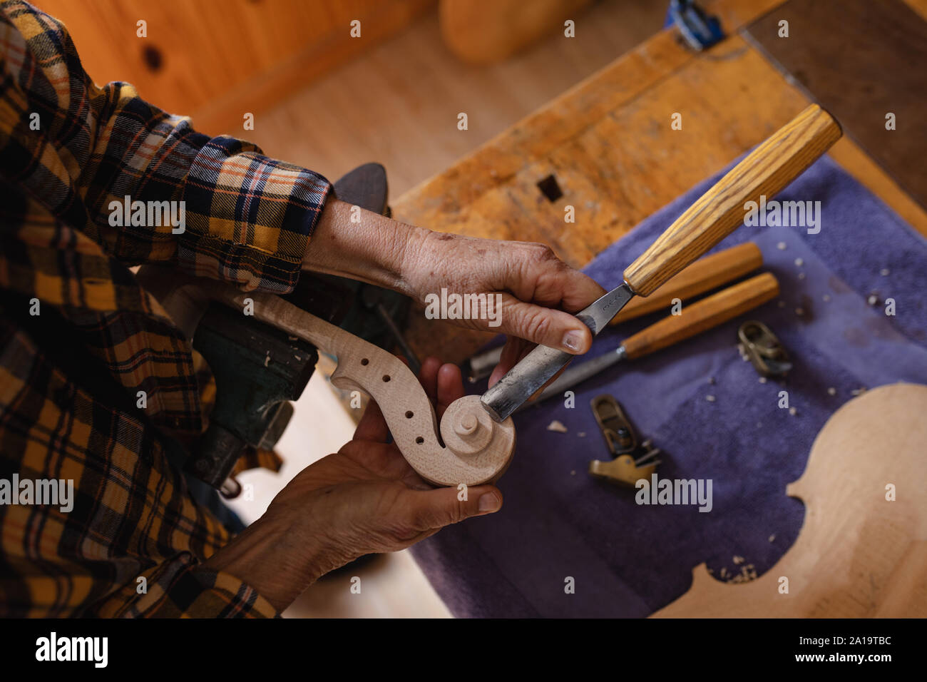 Female luthier at work in a workshop Stock Photo - Alamy