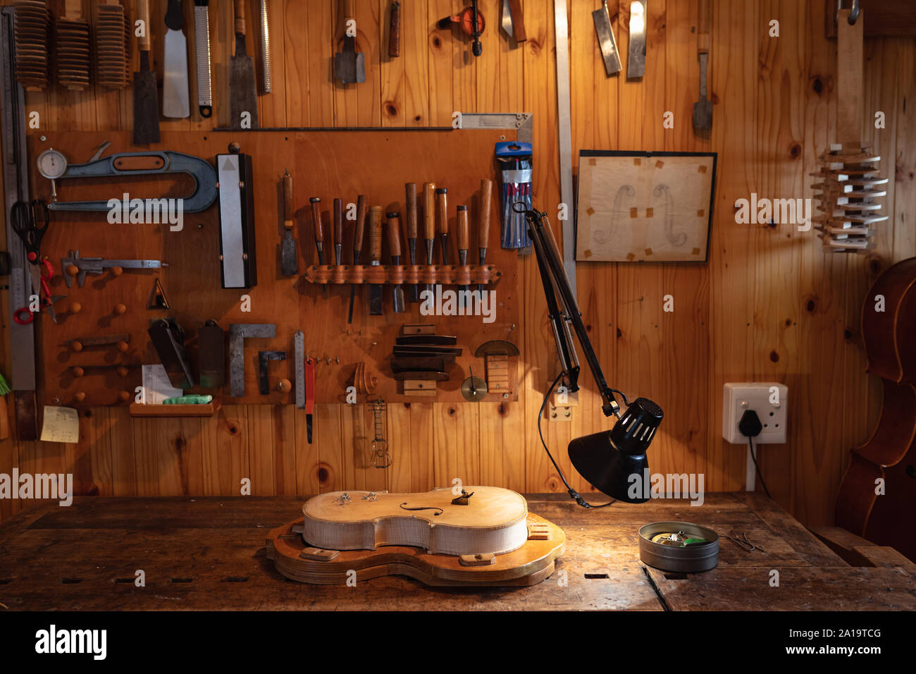 Violin being made in a workshop Stock Photo - Alamy