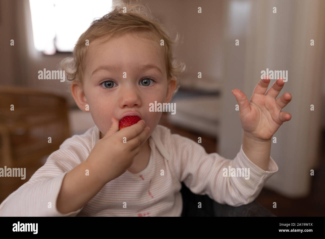 Baby eating strawberry Stock Photo - Alamy