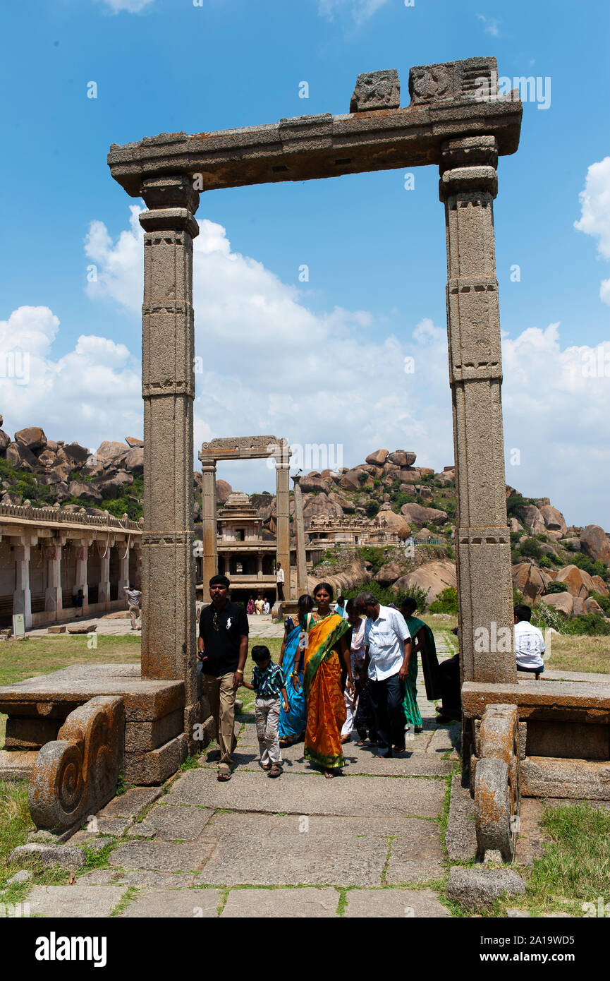 Indian tourists visiting Chitradurga Fort ruins at Chitradurga ...