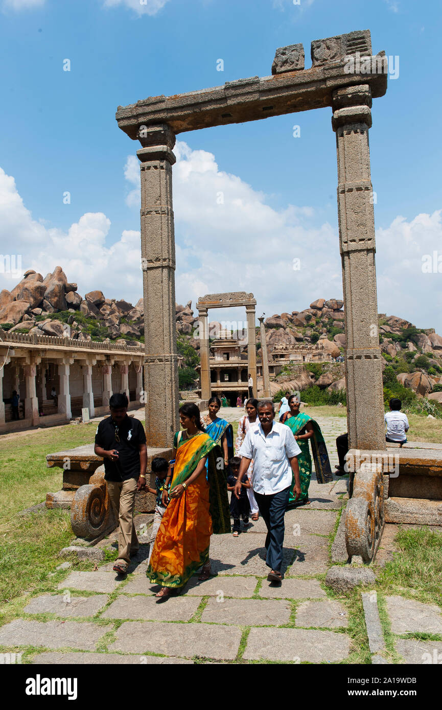 Indian tourists visiting Chitradurga Fort ruins at Chitradurga ...