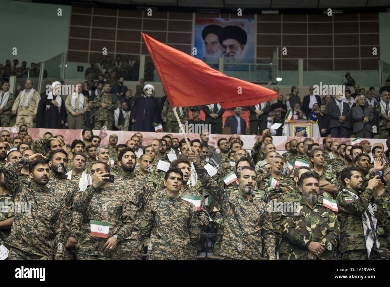 Tehran, Iran. 25th Sep, 2019. The Basij forces gather at the occasion ...
