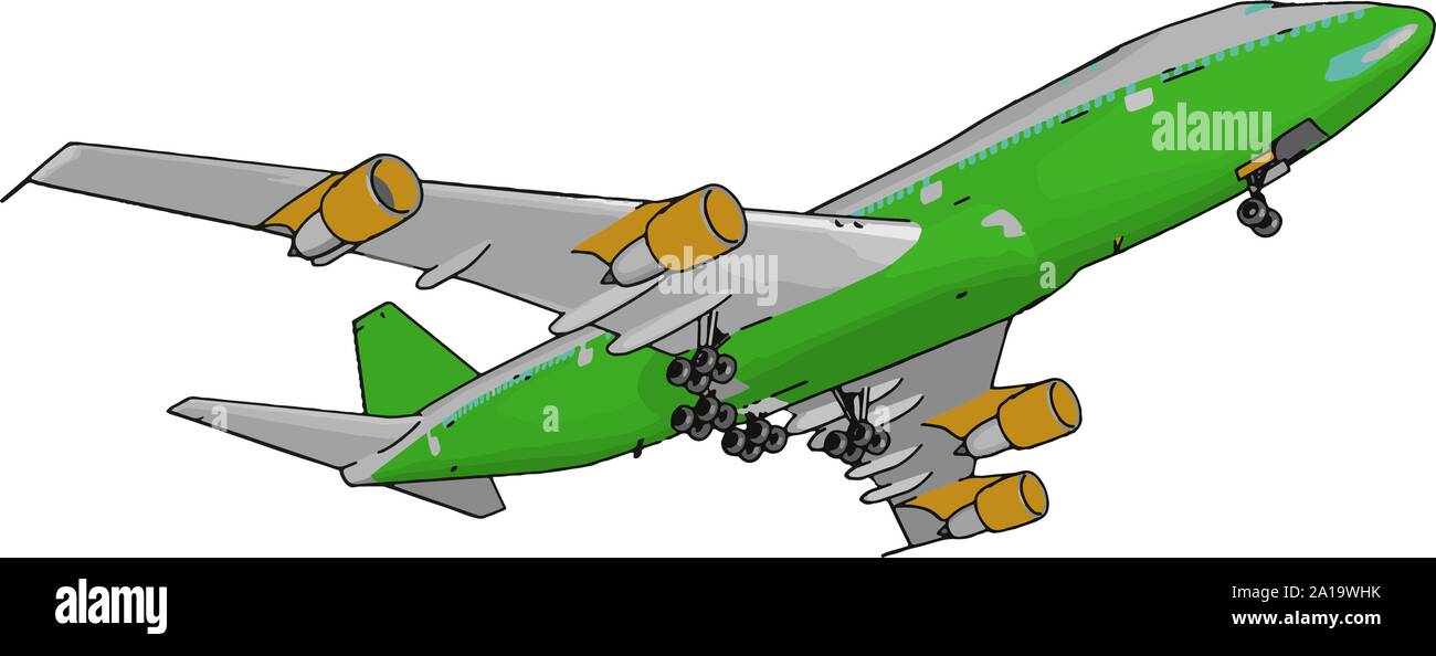 Green passenger plane, illustration, vector on white background Stock ...
