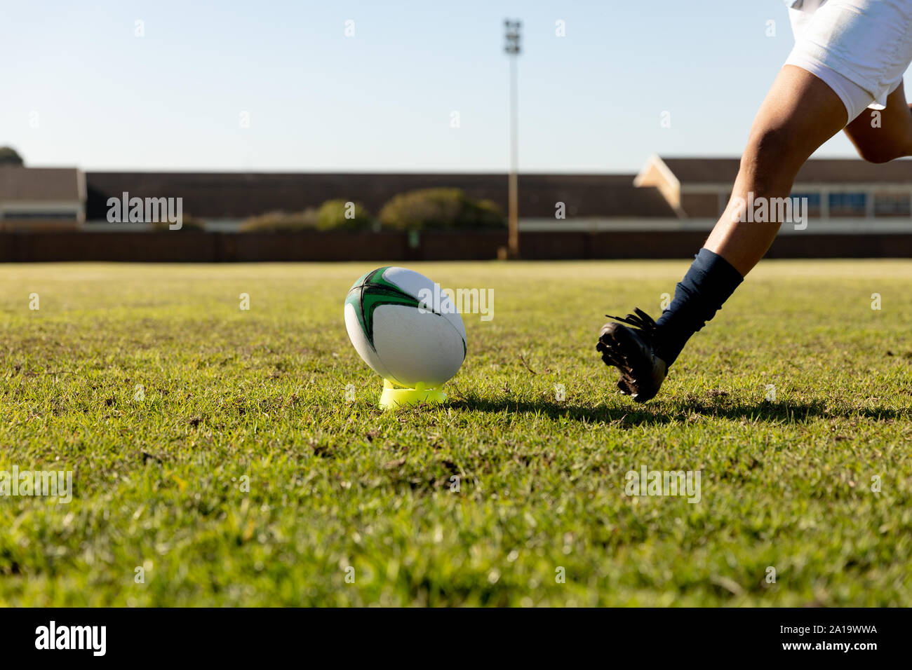 Young adult female rugby player on a rugby pitch Stock Photo - Alamy