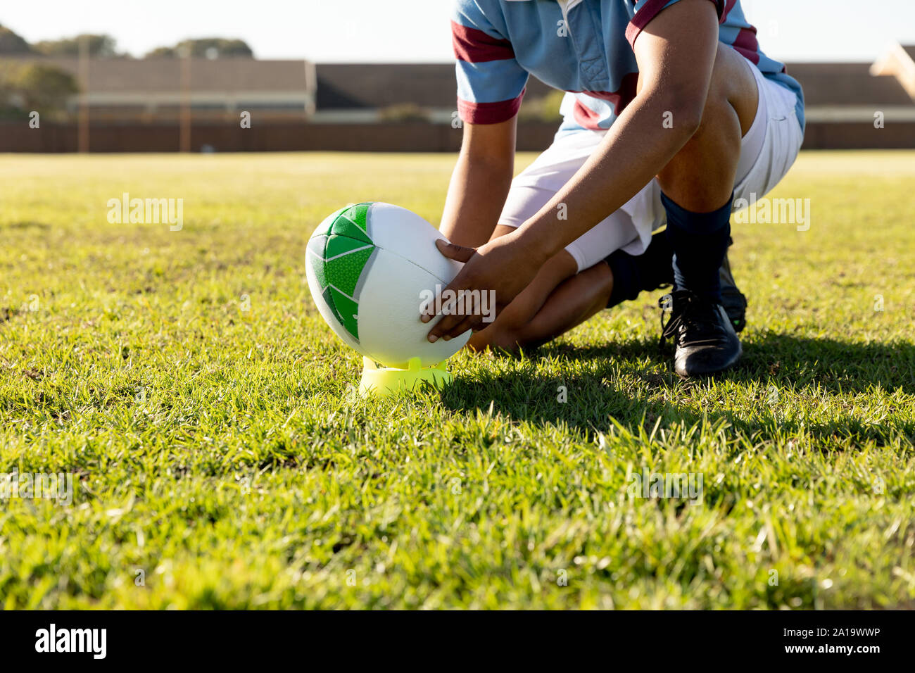 Young adult female rugby player on a rugby pitch Stock Photo - Alamy