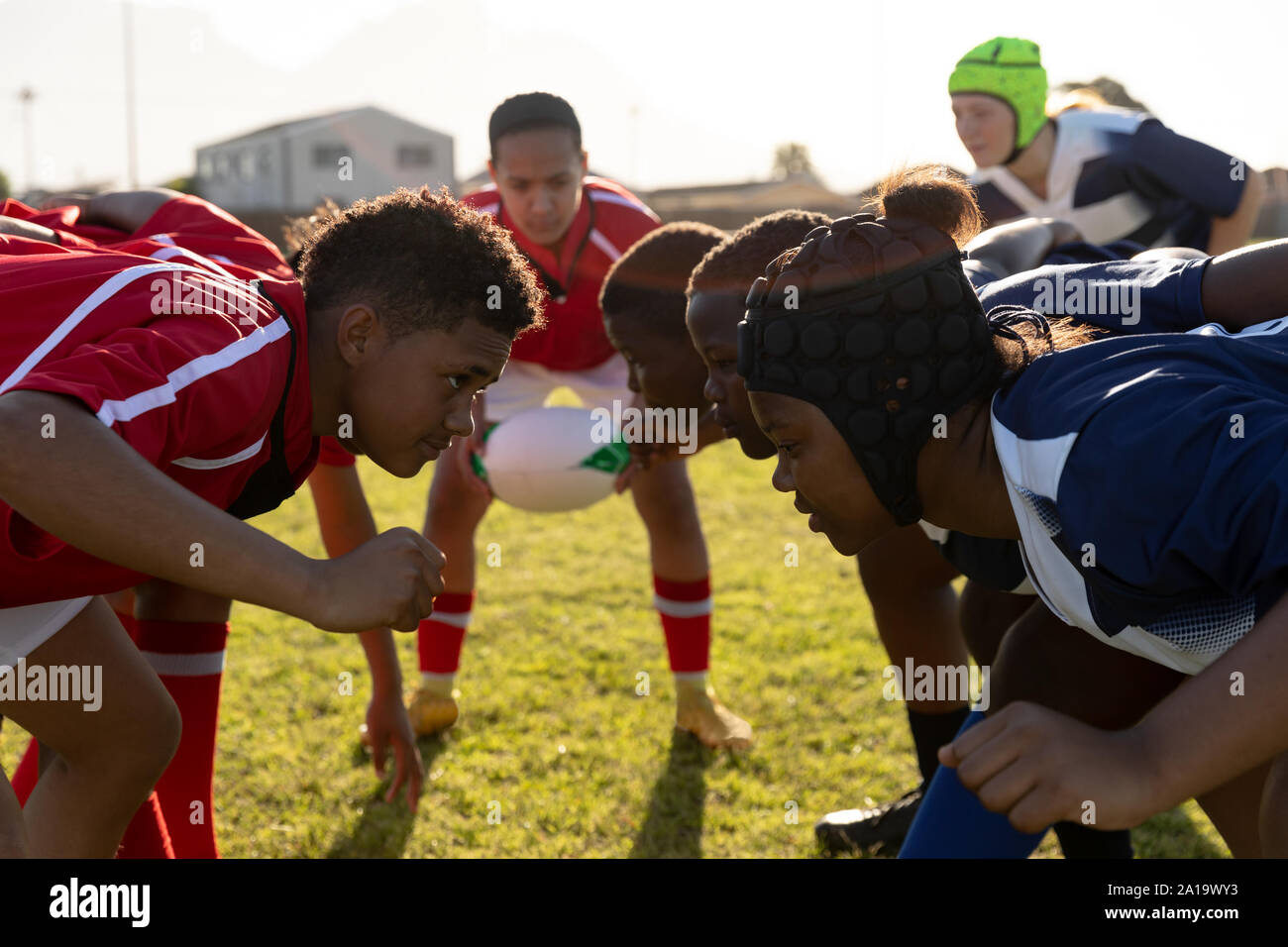 Two young adult female rugby teams Stock Photo - Alamy