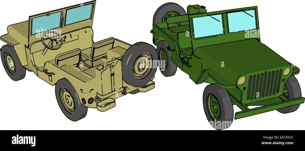 Green military jeep, illustration, vector on white background Stock ...