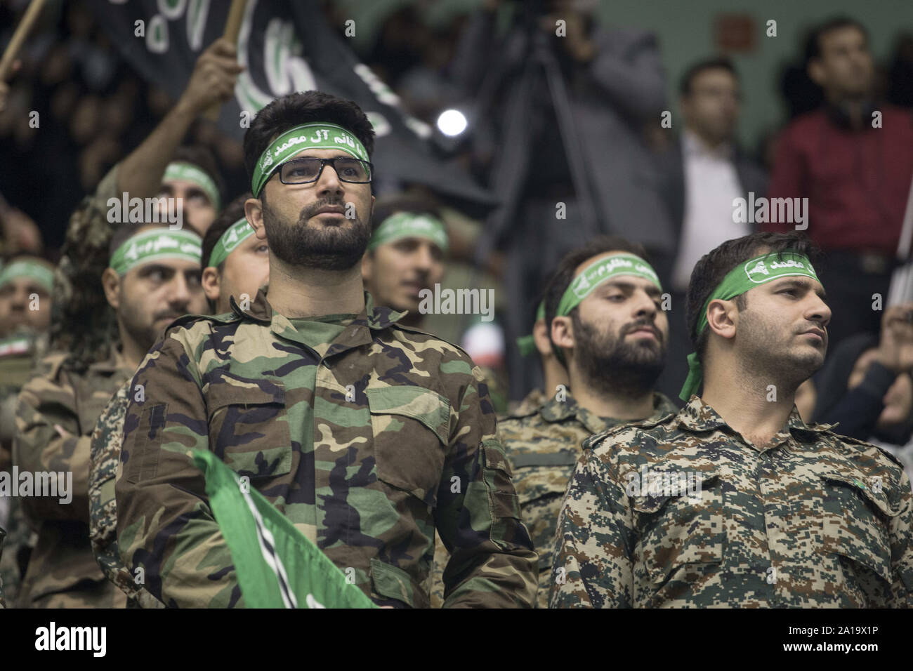 Tehran, Iran. 25th Sep, 2019. The Basij forces gather at the occasion ...