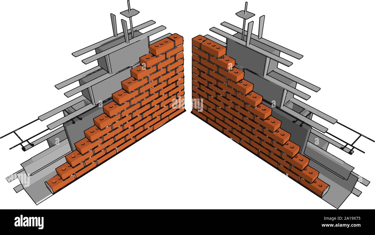 Unfinished wall, illustration, vector on white background Stock Vector ...