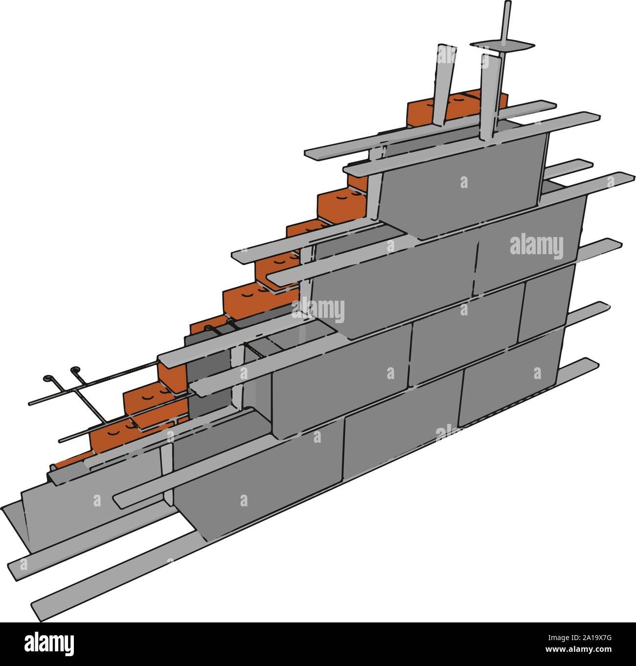 Unfinished wall, illustration, vector on white background Stock Vector ...