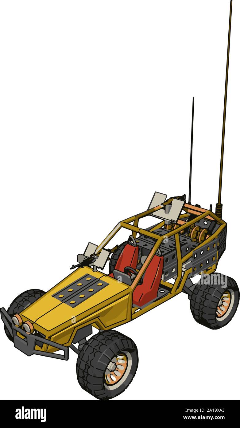 Yellow remote control car, illustration, vector on white background ...