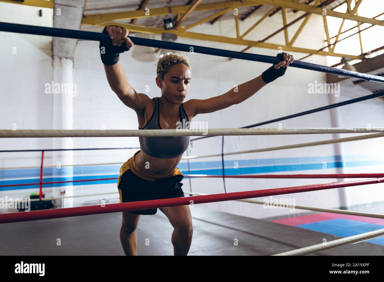 Female boxer exercising in boxing ring at boxing club Stock Photo - Alamy