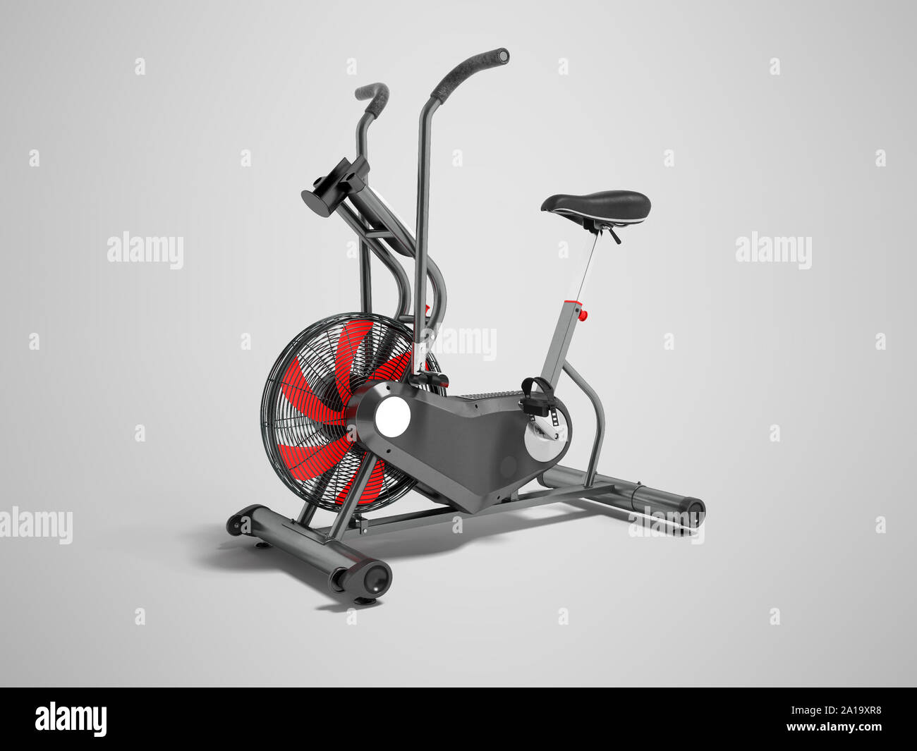 Modern sport bike exercise simulator with red inserts 3d rendering on ...