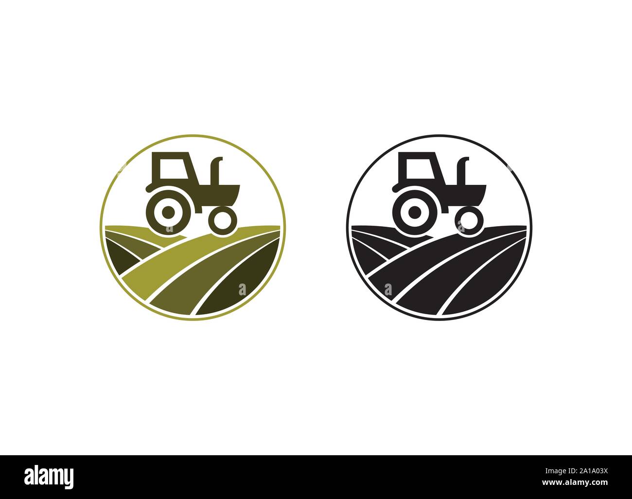 Agriculture and farming with a tractor with cultivator and plow, logo ...