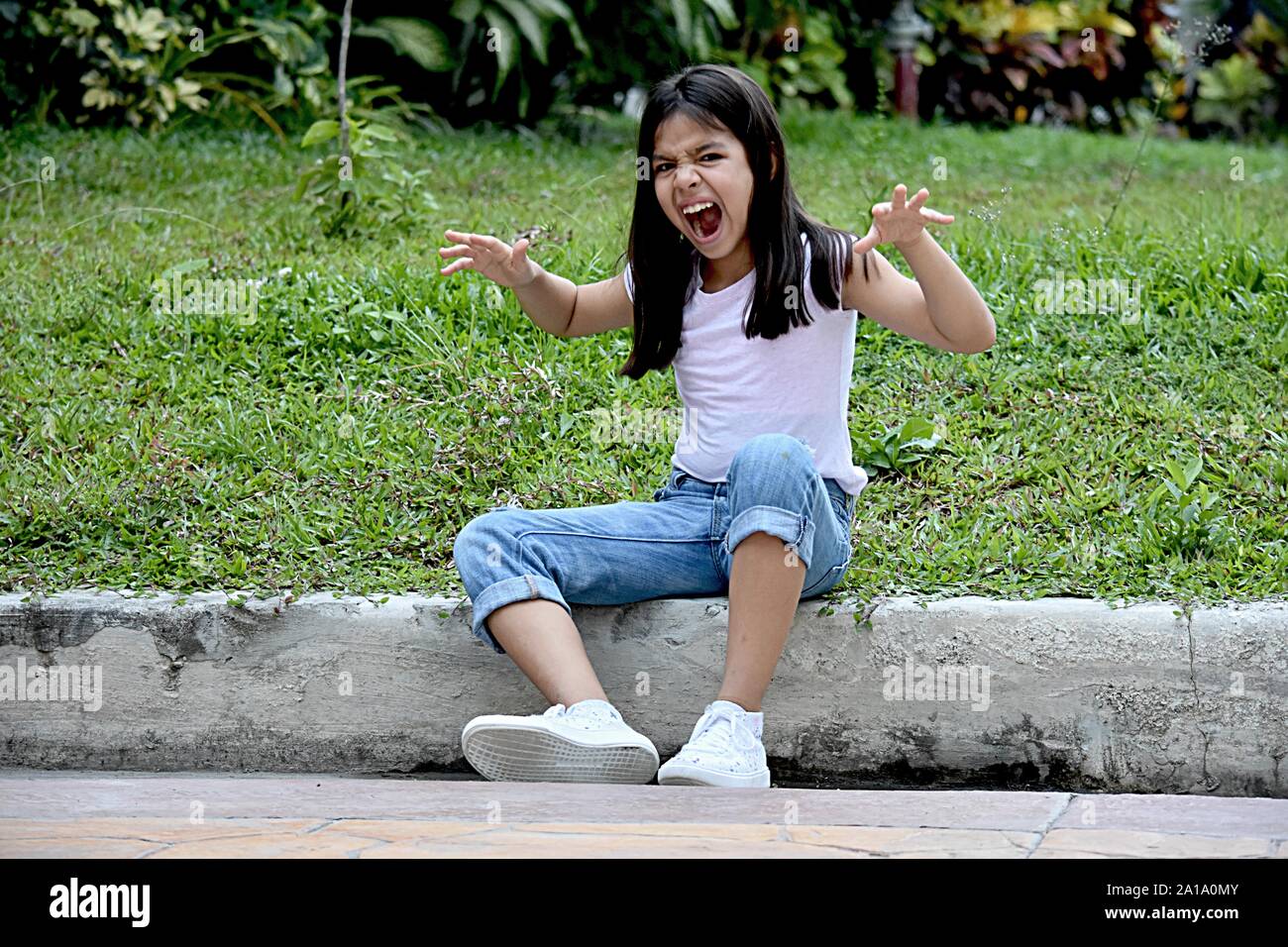 A Cute Girl And Anxiety Stock Photo - Alamy