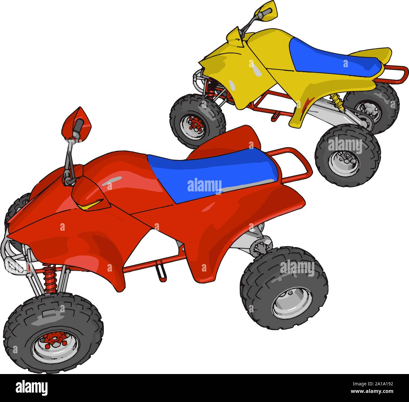 Red and yellow quad bike, illustration, vector on white background ...