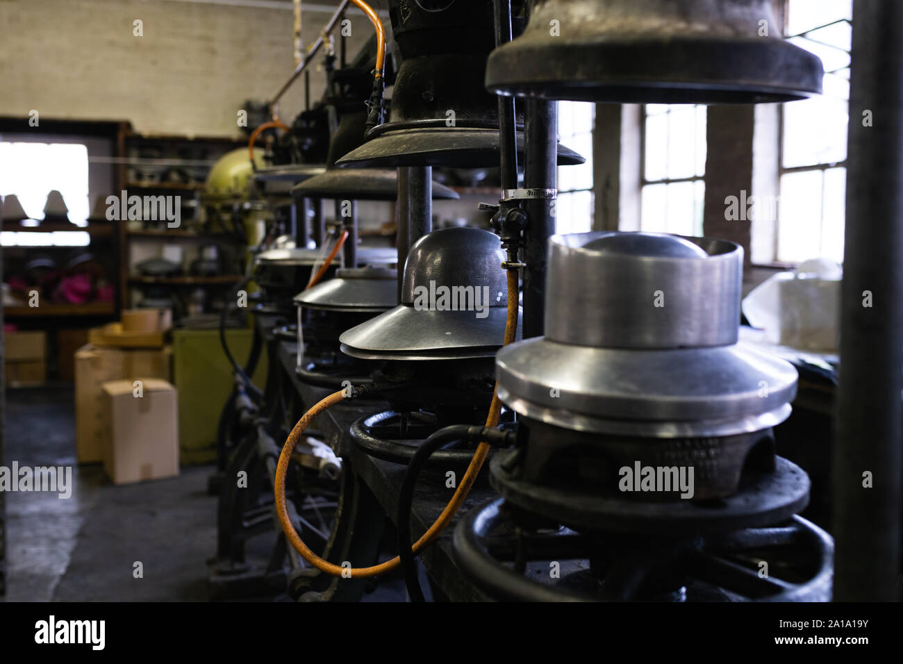 Traditional machinery in a hat factory Stock Photo - Alamy