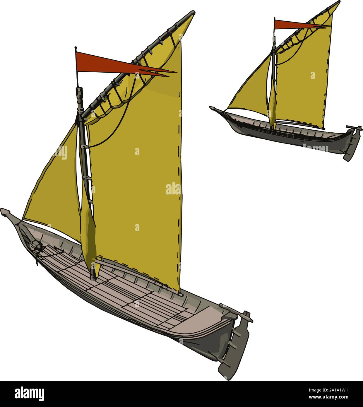Small yellow ship, illustration, vector on white background Stock ...