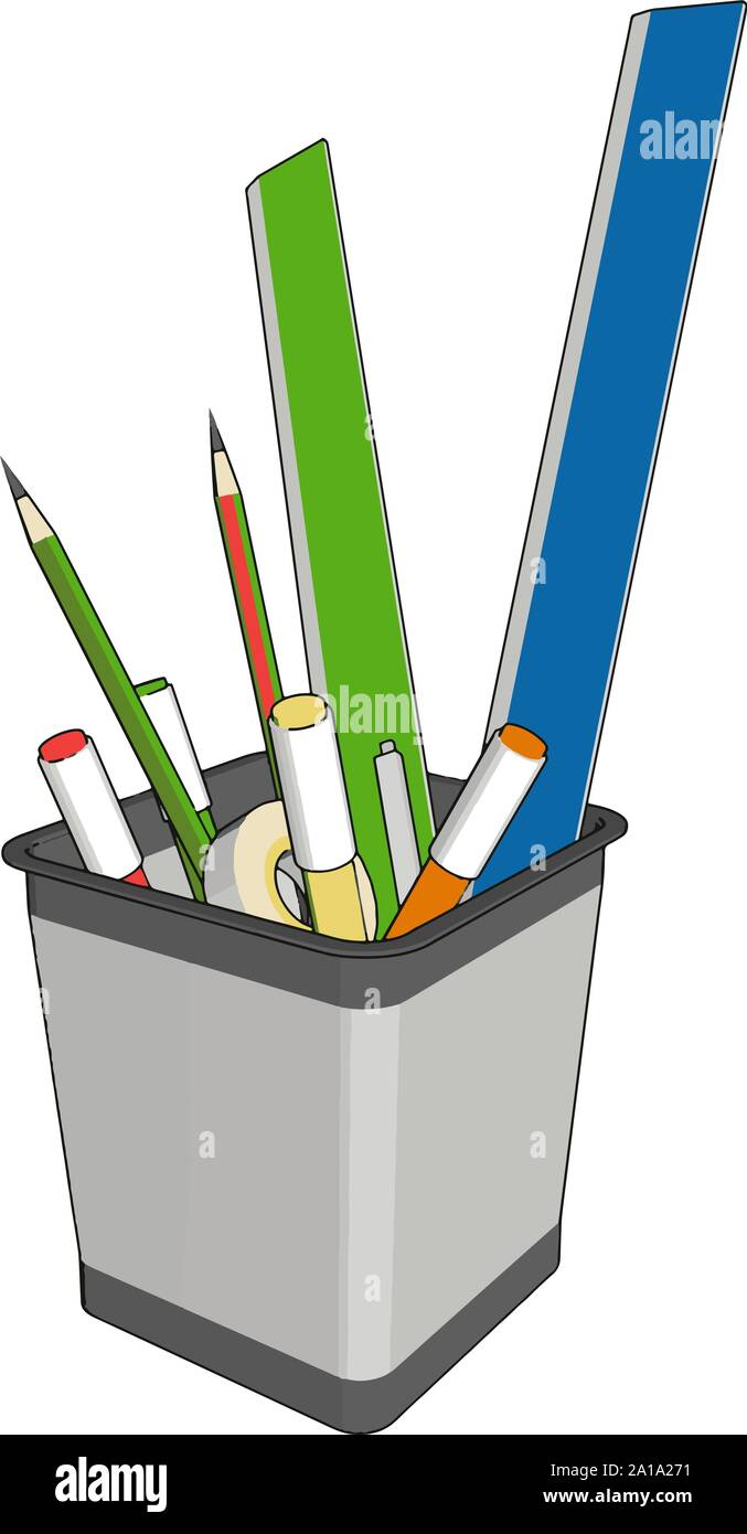 Pen holder, illustration, vector on white background Stock Vector Image ...