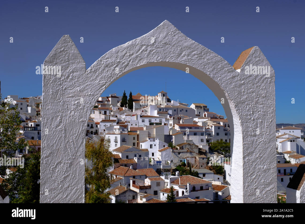 The Spanish mountain top white village of Comares in the Axarquia ...